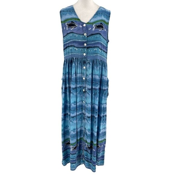 Bila | Dresses | Vintage Bila Crinkle Gauze Tropical Fish Print Midi ...